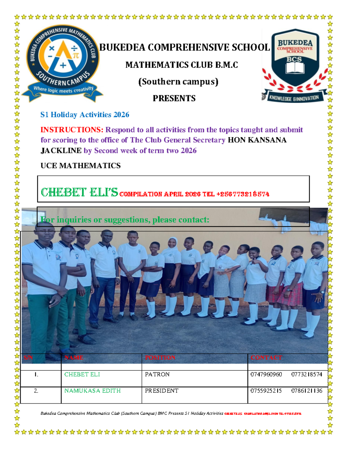 S1 Holiday Activities Compilation - BMC April 2026 - Studocu