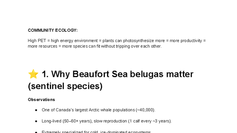 Ecology TEST 2 - Beluga Whales & Climate Change Impacts - Studocu