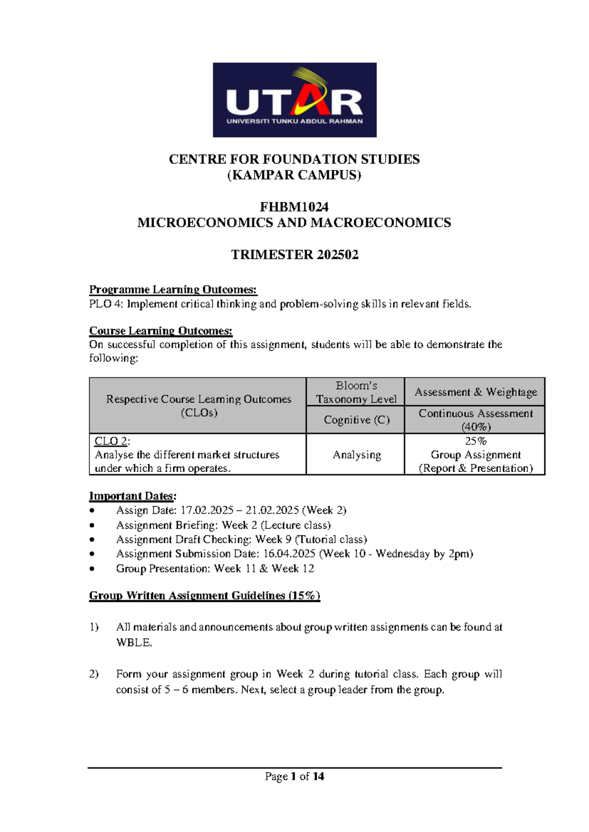 FHBM1024 Group Assignment Guidelines: Micro & Macro Economics 202502 ...