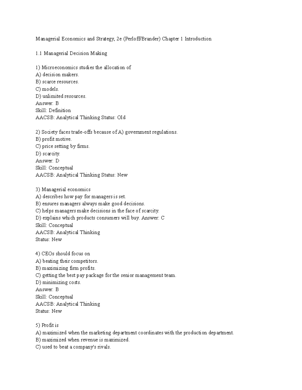 Microeconomics Chapter 1 Quiz Questions & Answers Summary - Studocu
