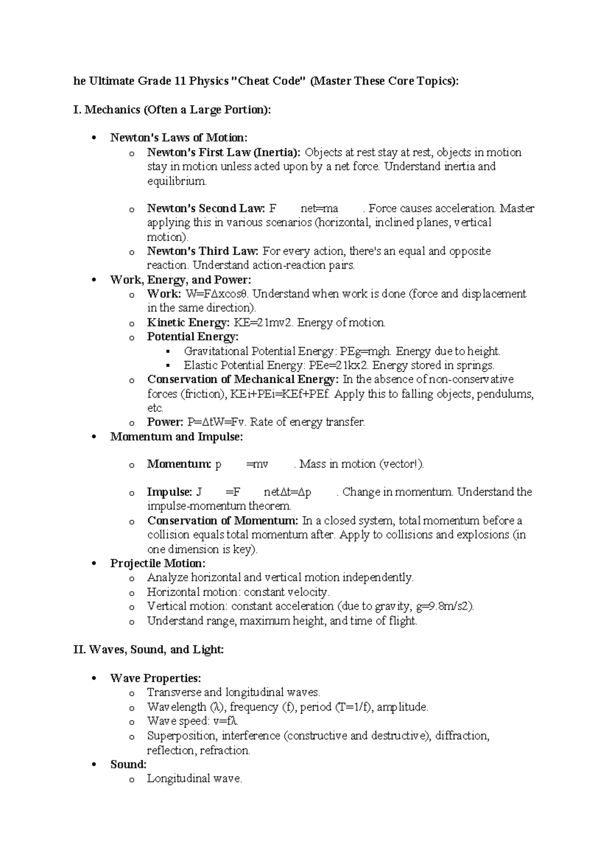 Grade 11 Physics Cheat Sheet: Term 1 Core Concepts - Studocu