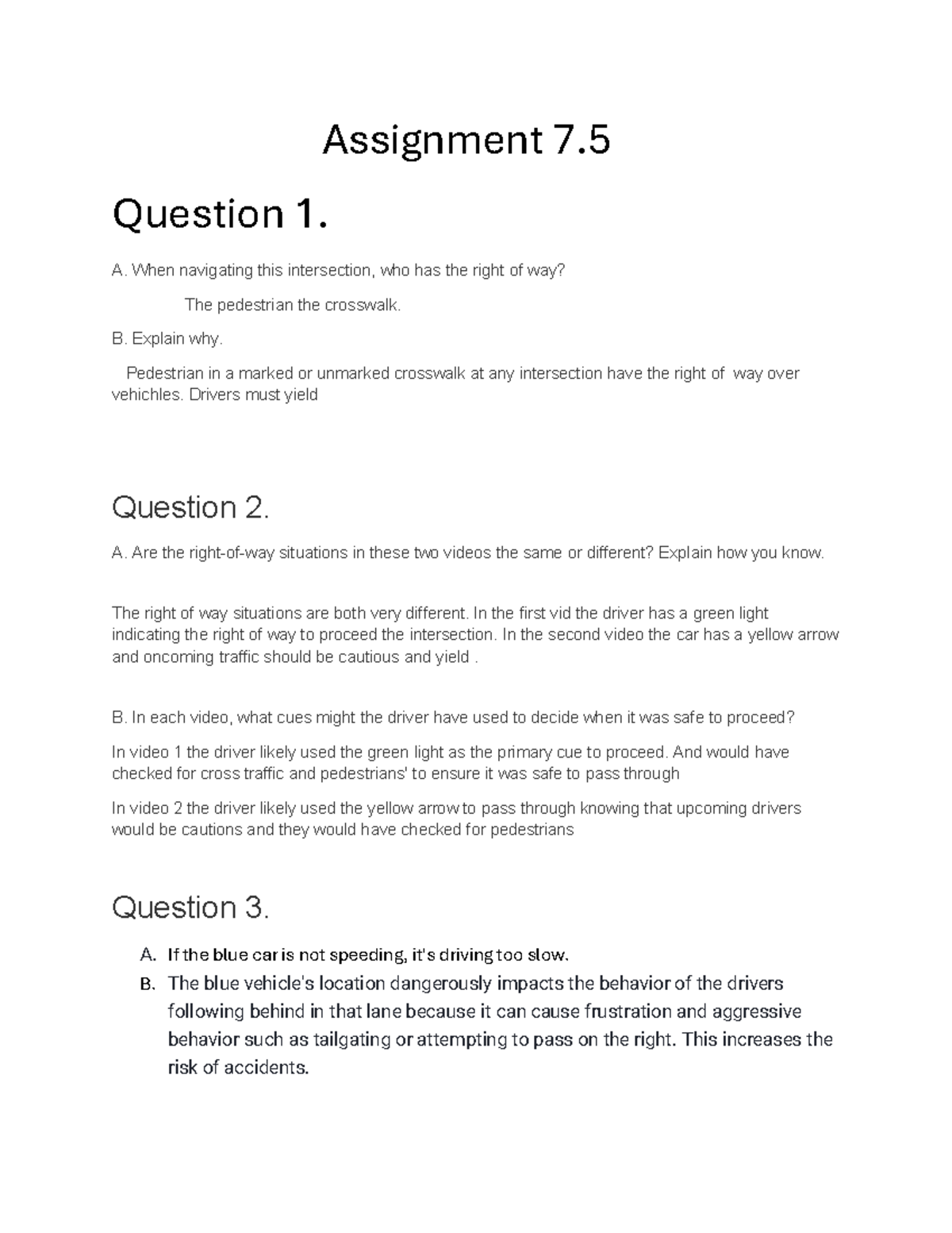 Assignment 7: Right of Way Analysis and Traffic Situations - Studocu