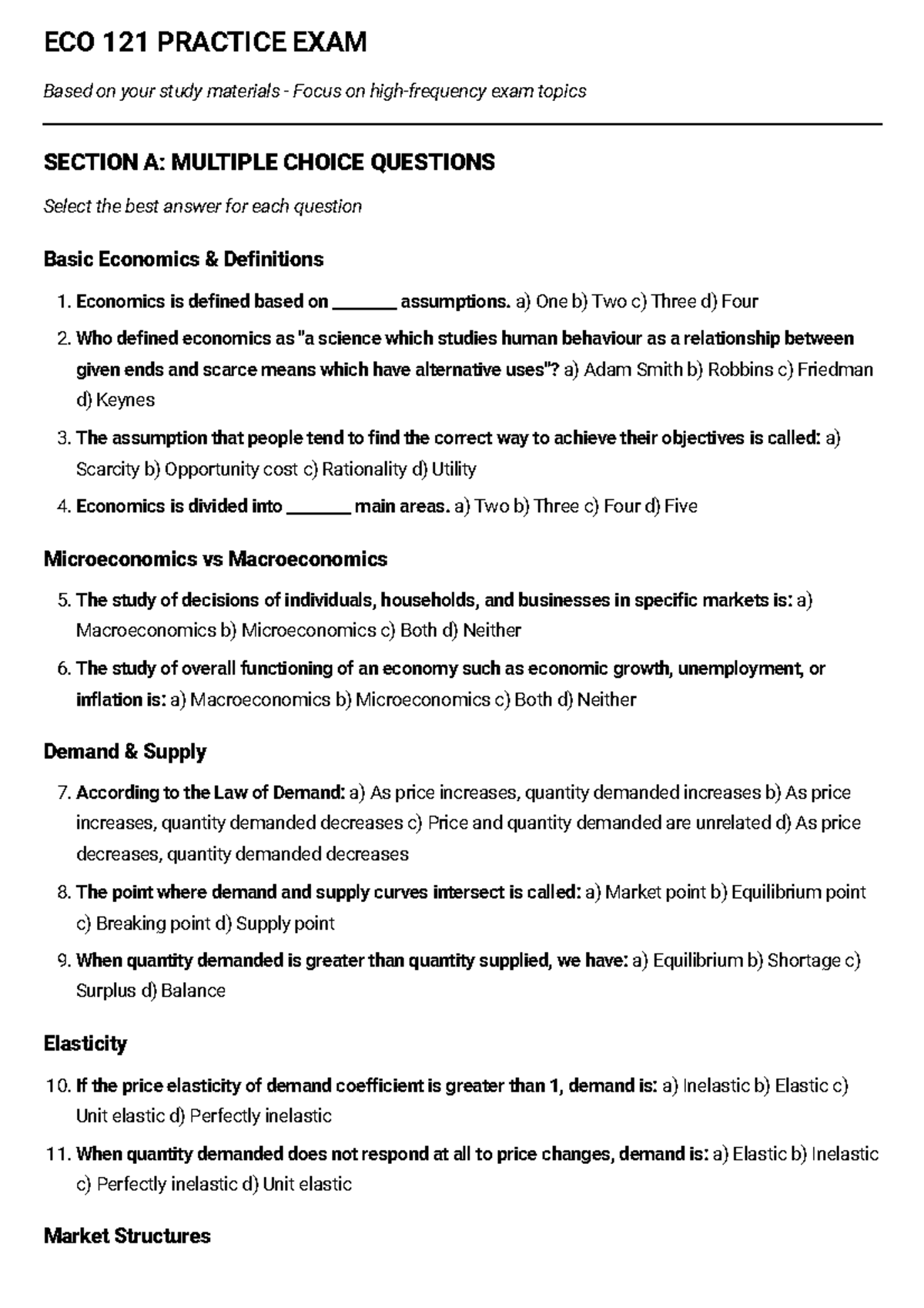 ECO 121 Practice Exam: MCQs & Fill-in-the-Blank Review - Studocu