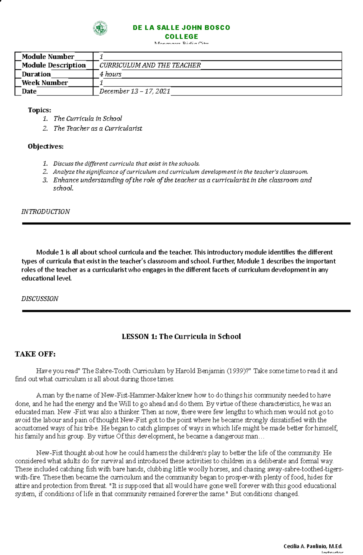 Week 1 Module (PEC156) - Lecture notes 1-3 - Module Number 1 Module ...