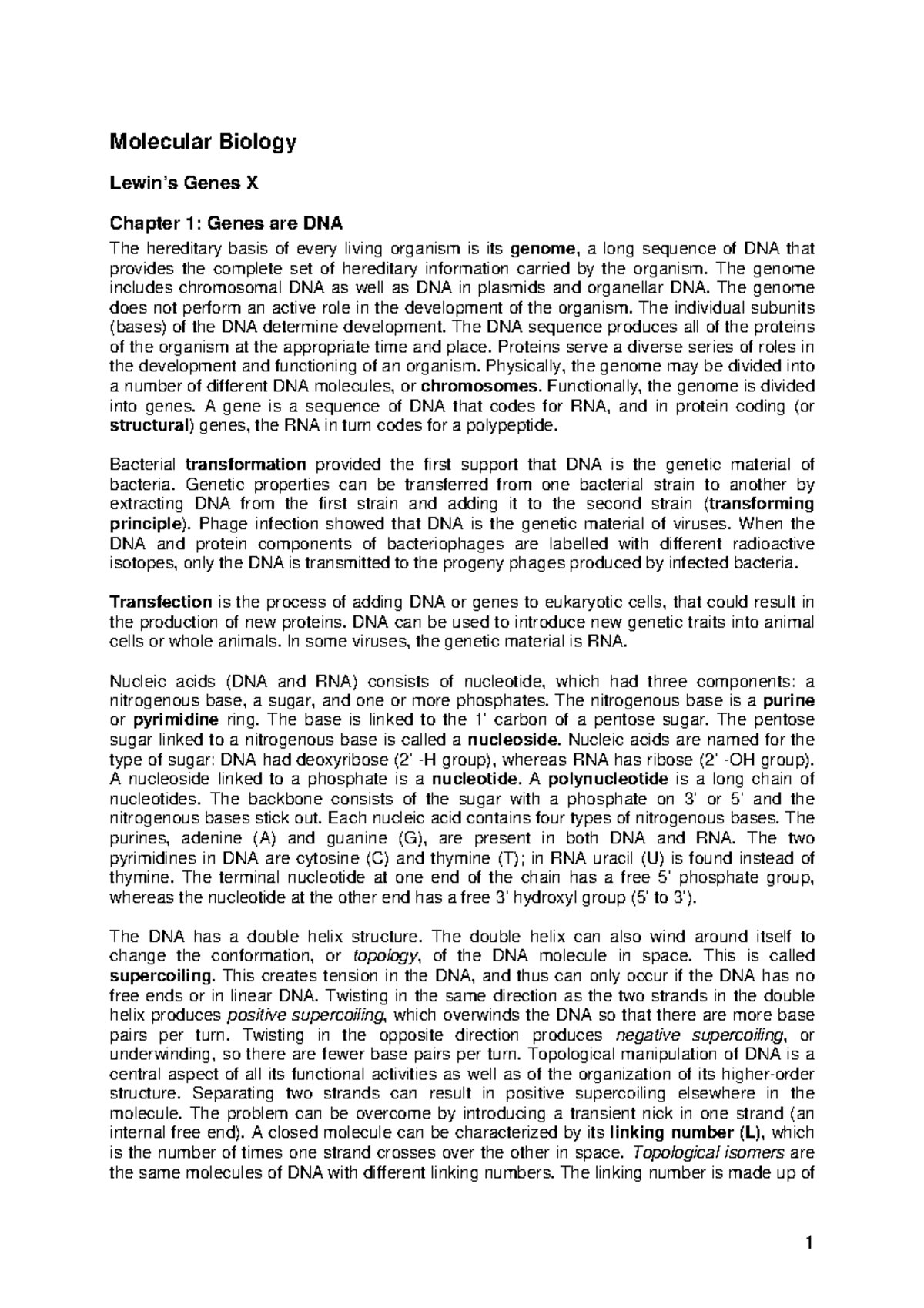 Summary Molecular Biology: lectures, articles - Molecular Biology Lewin ...