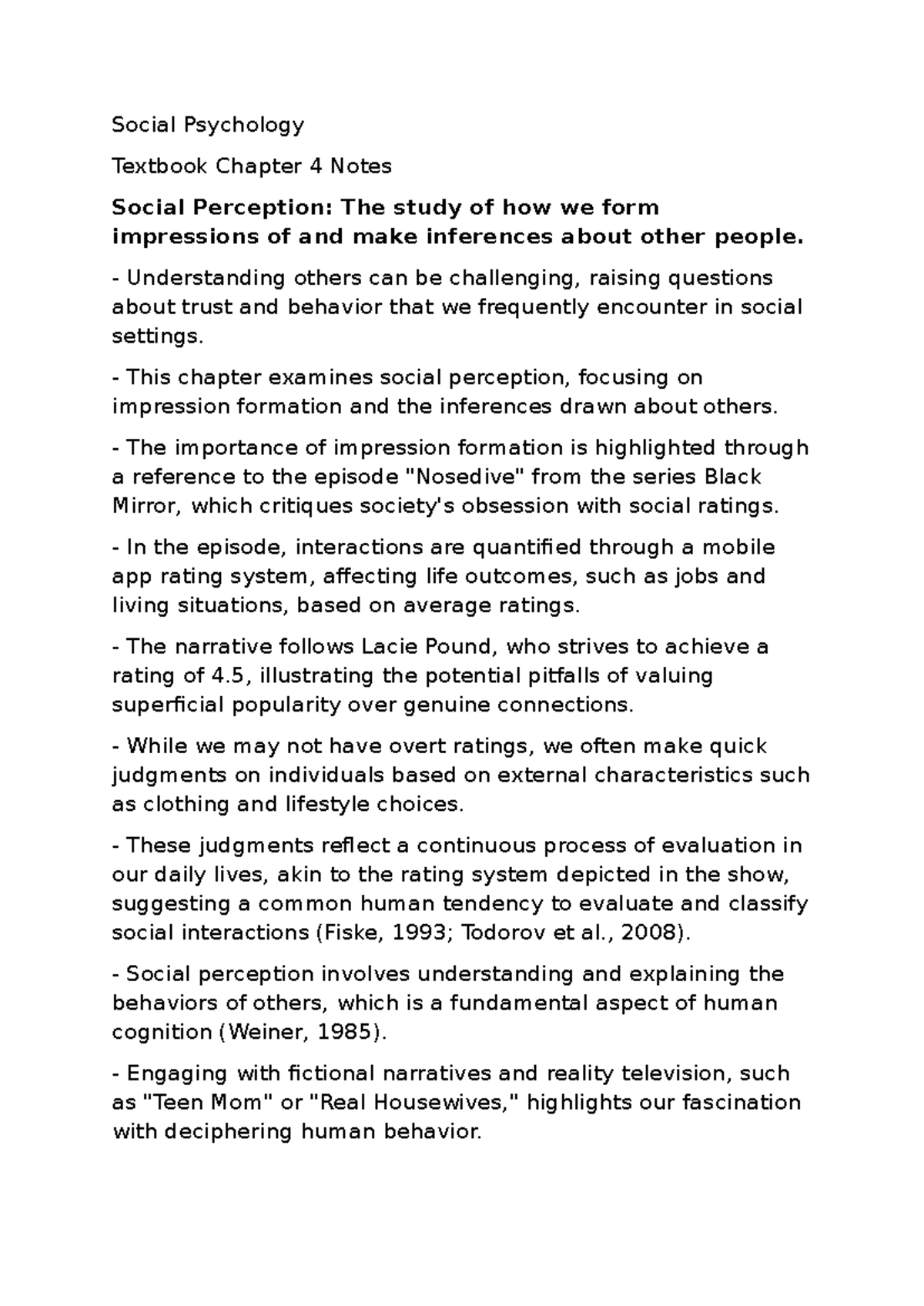 Social Psychology Textbook Notes Chapter 4 - Social Psychology Textbook ...