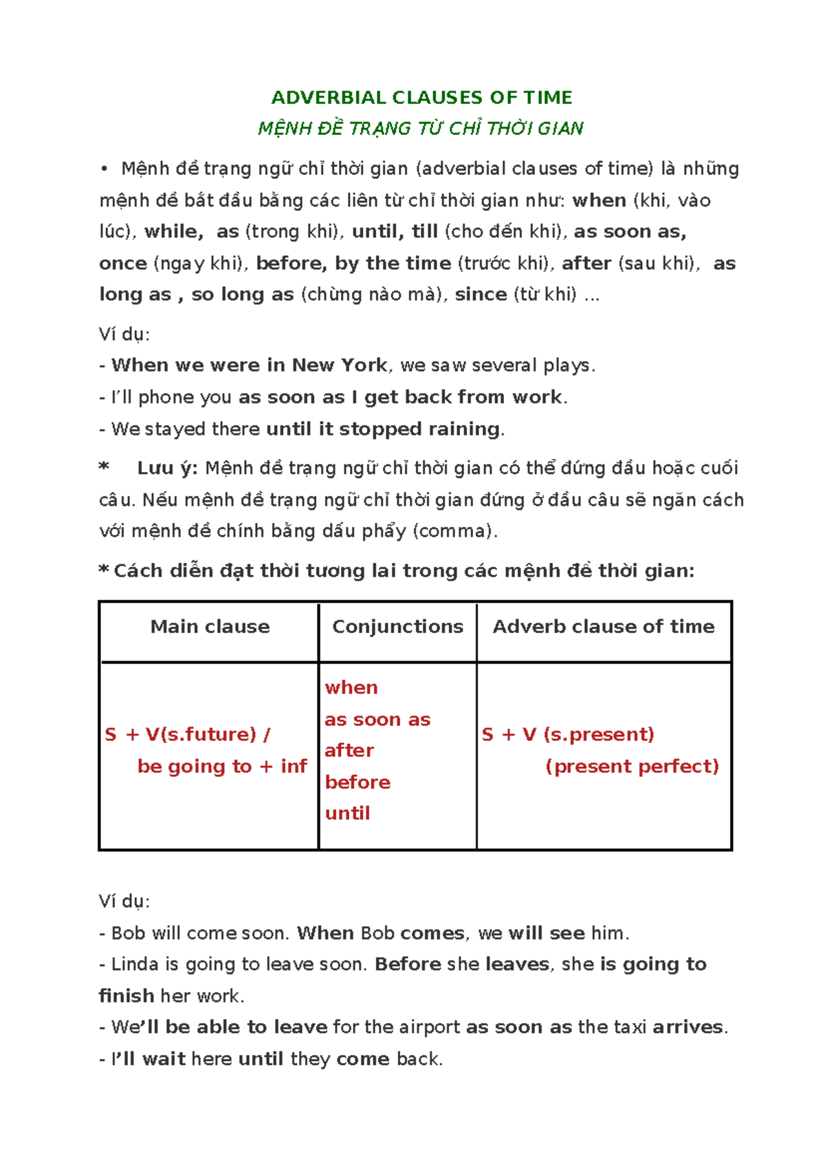 Adverbial Clauses of Time - Understanding and Exercises - Studocu
