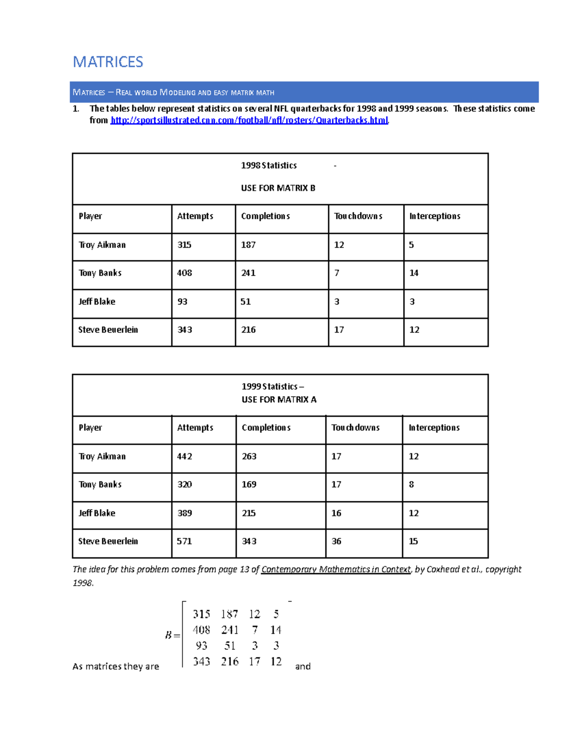 MATH 101: Matrices in Real World Modeling and Easy Math - Studocu