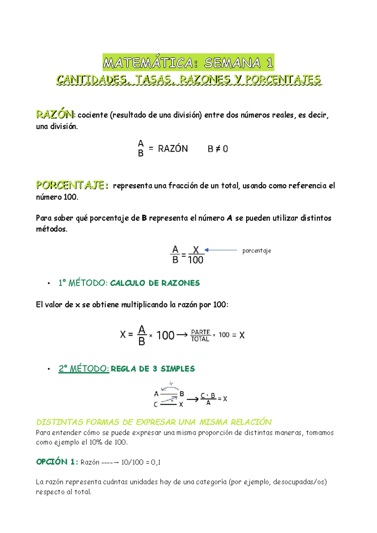 MATEMÁTICA: SEMANA 1 - CANTIDADES, TASAS Y PORCENTAJES - Studocu
