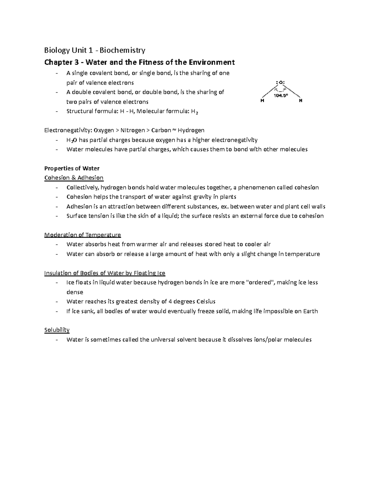 Biology Unit 1: Biochemistry - Water, Carbon, and Macromolecules - Studocu