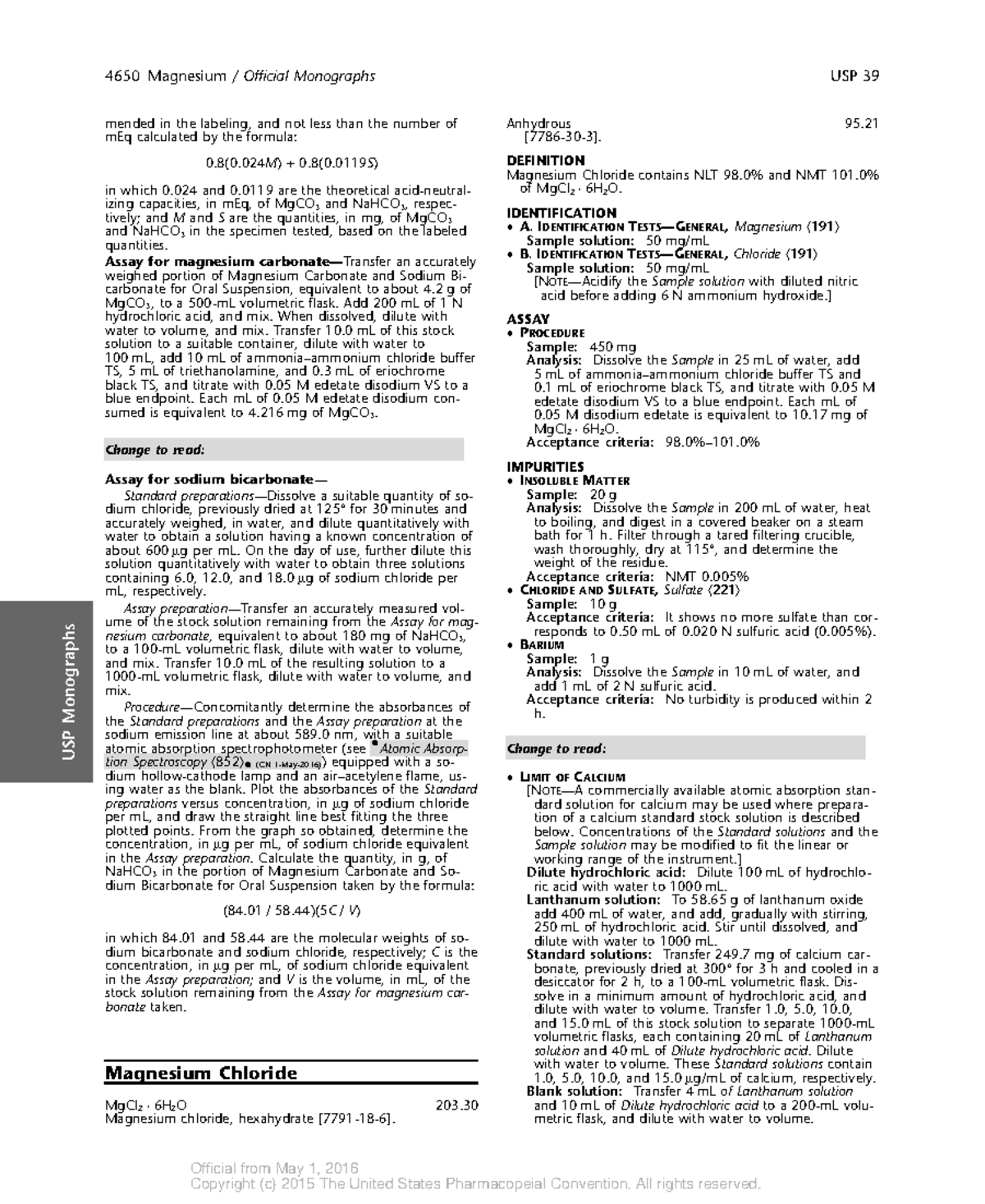 USP 39 Monographs: Magnesium Chloride and Magnesium Citrate - Studocu