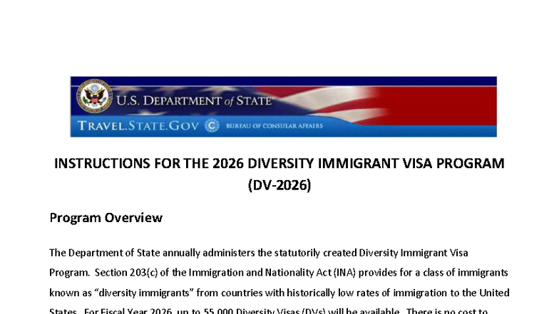 DV 2026 Diversity Immigrant Visa Program: Instructions & FAQs - Studocu