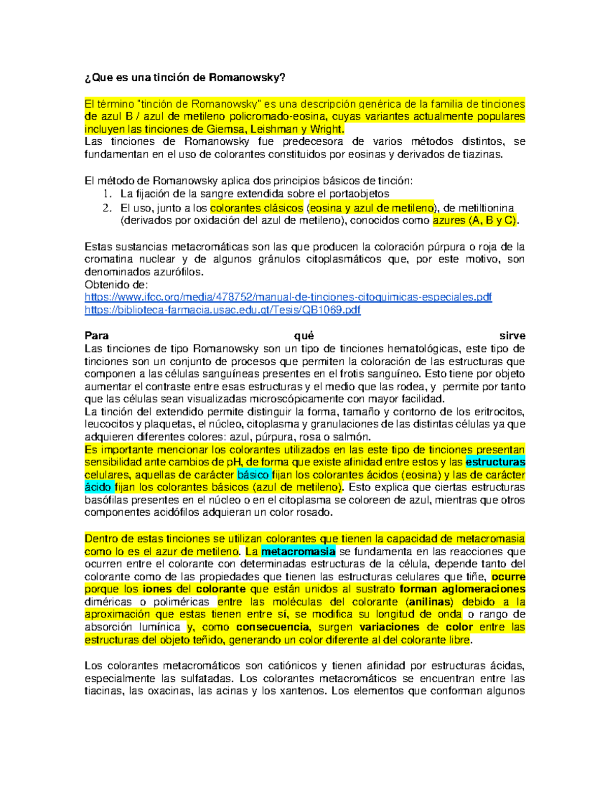 Expo treviño colorantes y pH de tinción Romanovsky - ¿Que es una ...