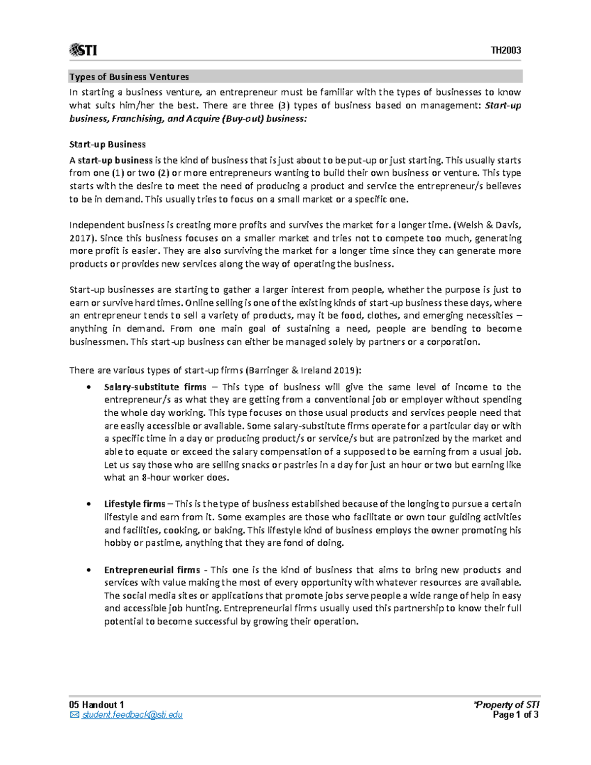 TH2003 Types of Business Ventures: Understanding Business Models - Studocu