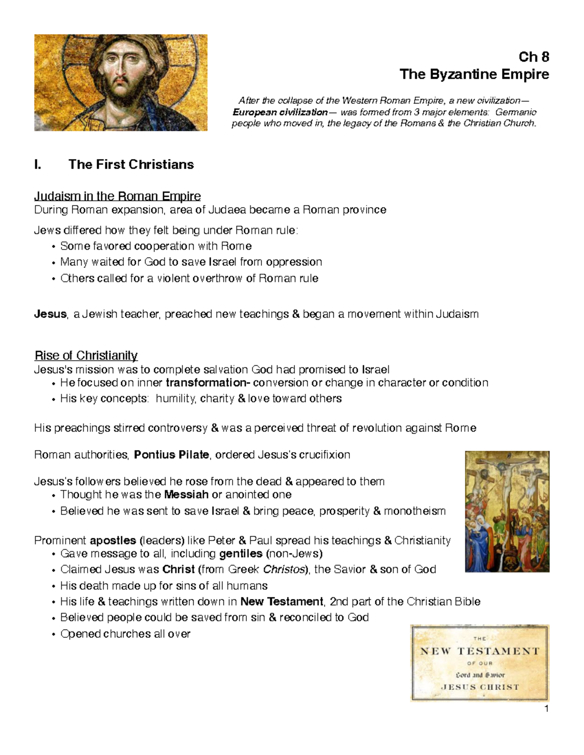 Notes- Ch 8 Byzantine Empire - Ch 8 The Byzantine Empire After the ...