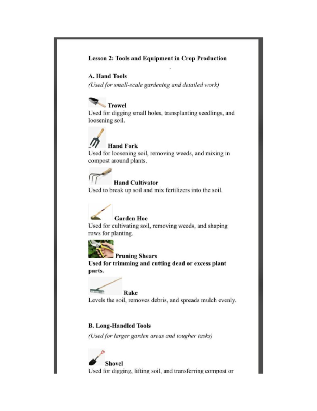 TLE VII 1st Q Lesson 2: Tools & Safety in Crop Production - Studocu