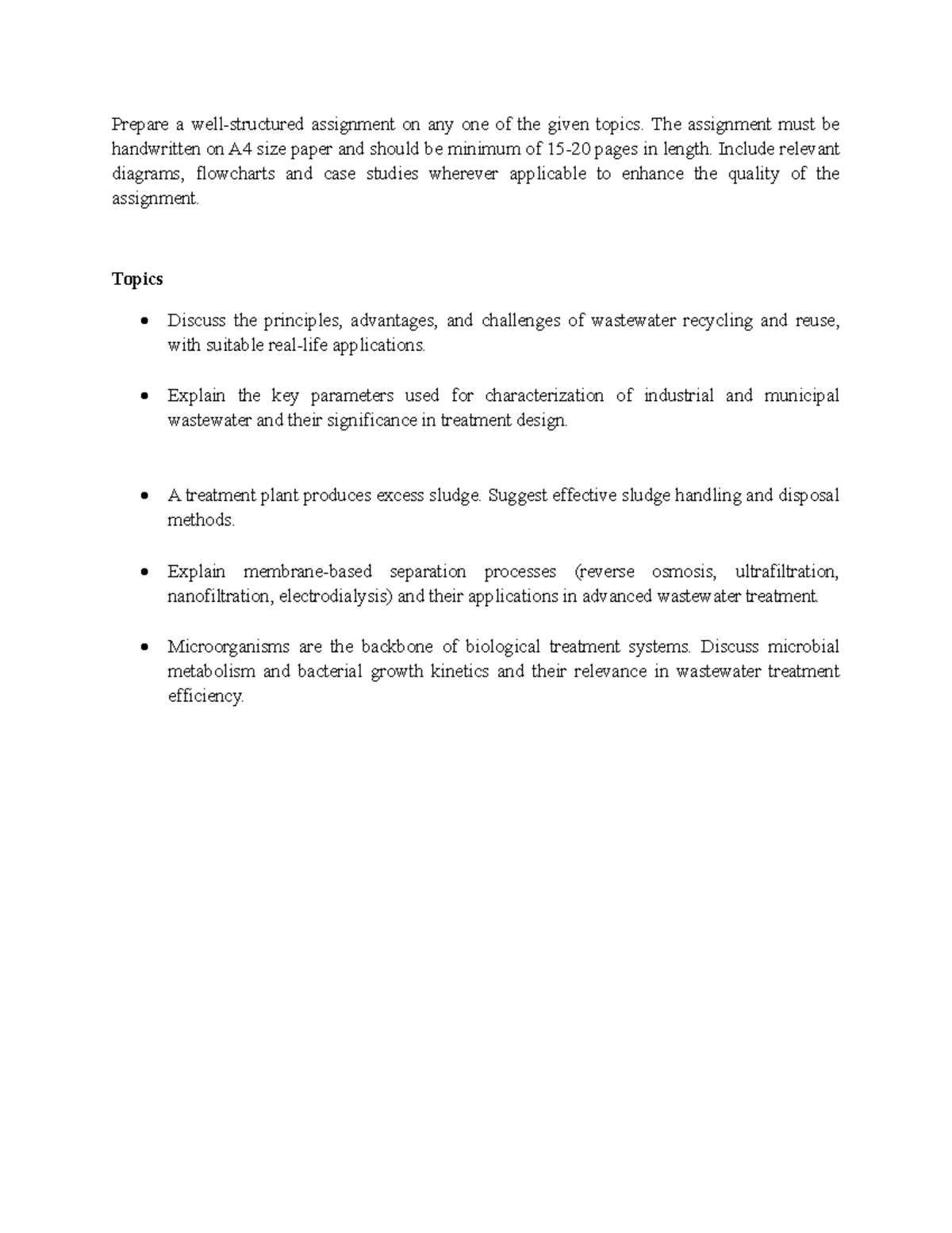 Assignment (Sec A) - Wastewater Treatment Topics and Methods - Studocu