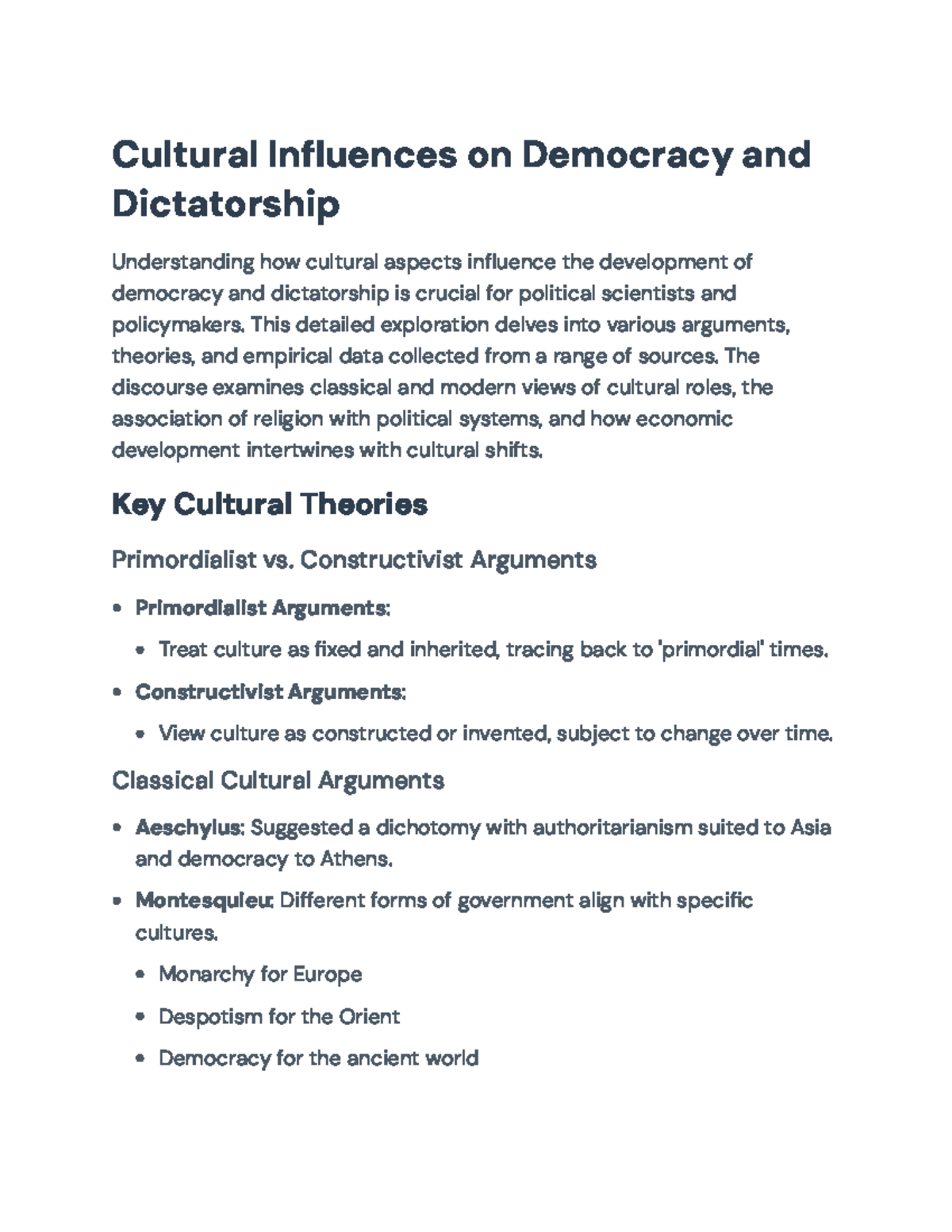 Cultural Influences on Democracy & Dictatorship: A Comprehensive Study ...