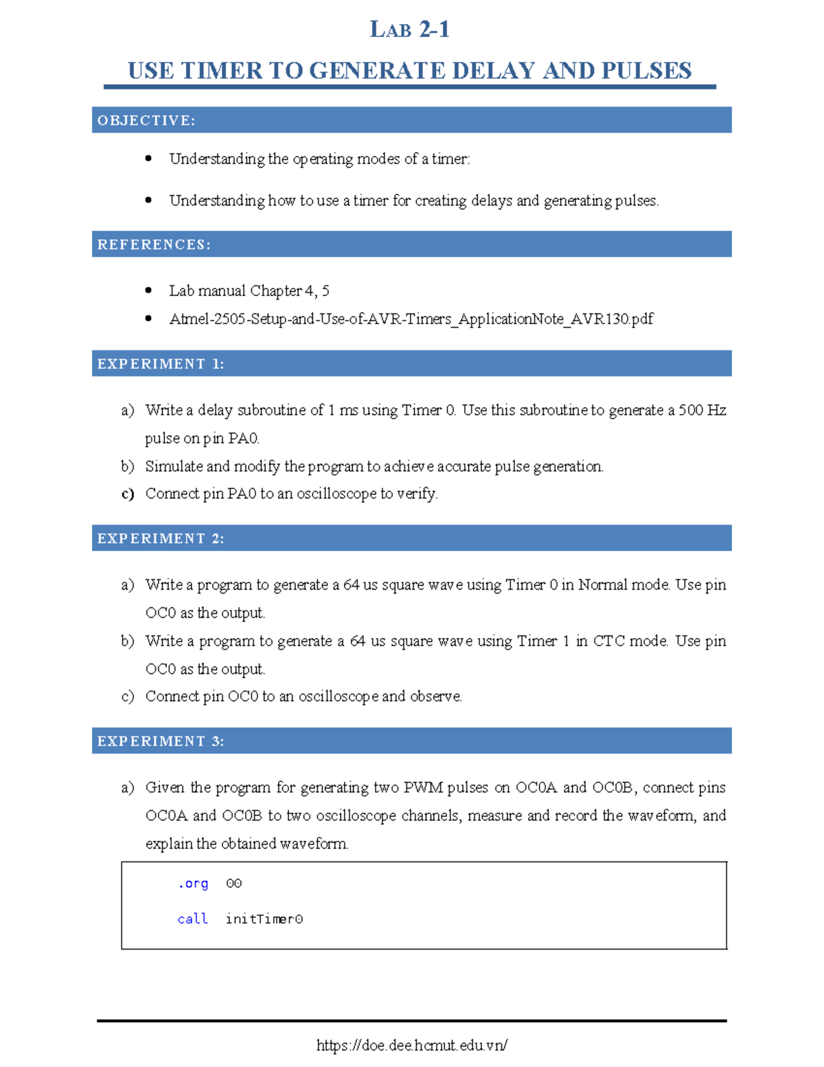 LAB2 1 ENG - Timer Usage for Delay & Pulse Generation Lab Report - Studocu