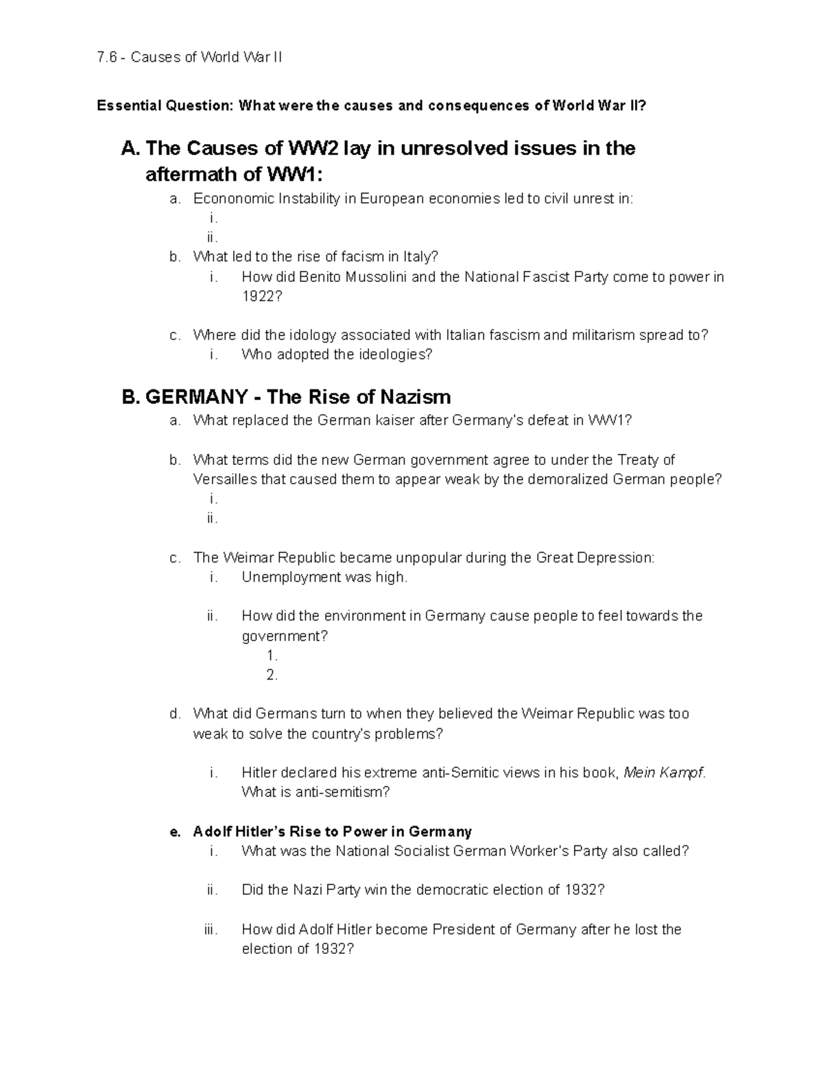 APWH+7: Causes & Consequences of World War II Explained - Studocu