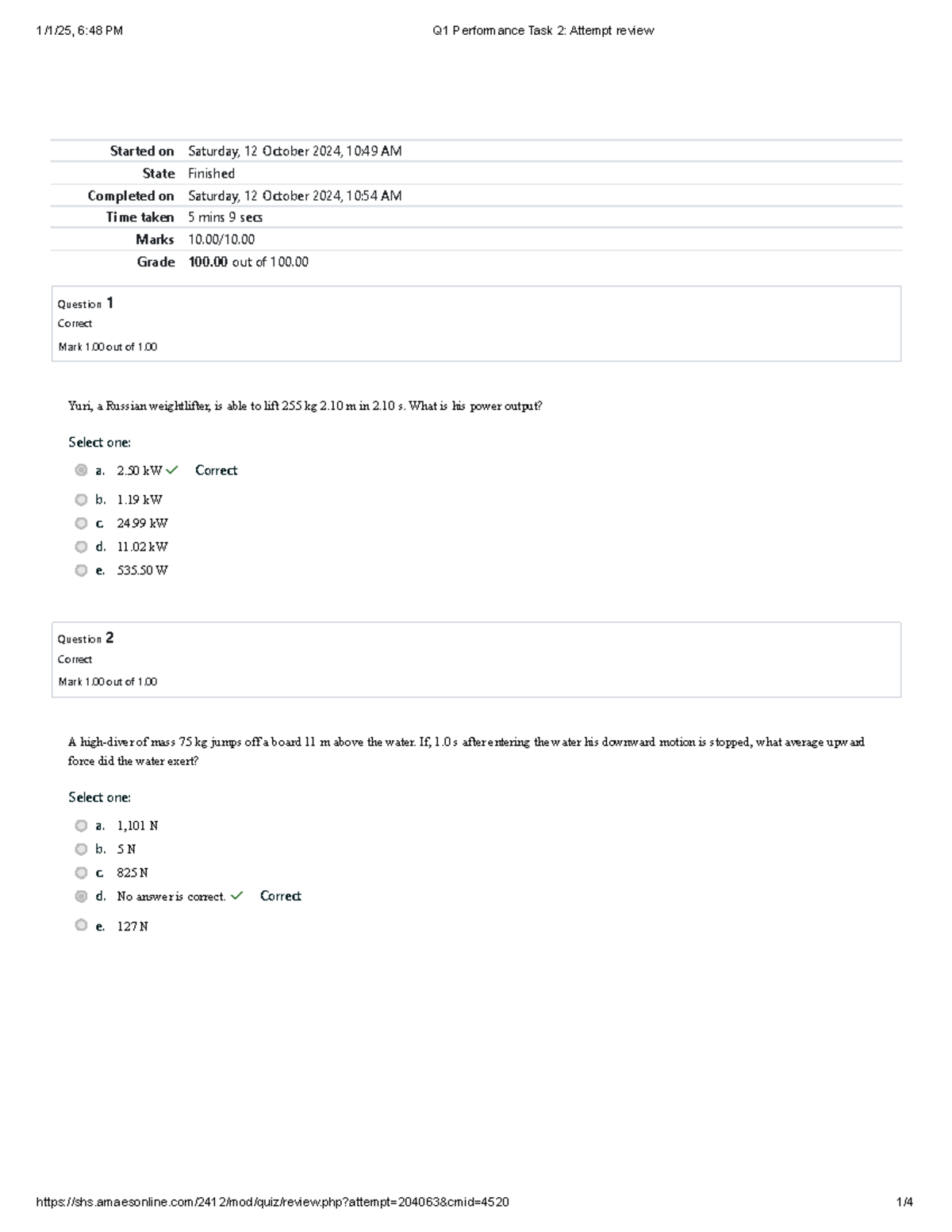 Q1 Performance Task 2 Attempt review 1 - Started on Saturday, 12 ...
