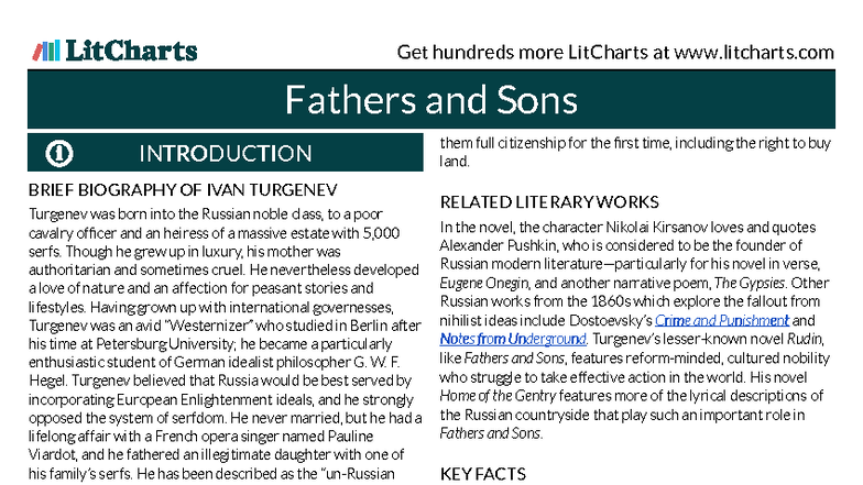 Fathers and Sons (INTR) - Comprehensive LitChart Analysis and Summary ...