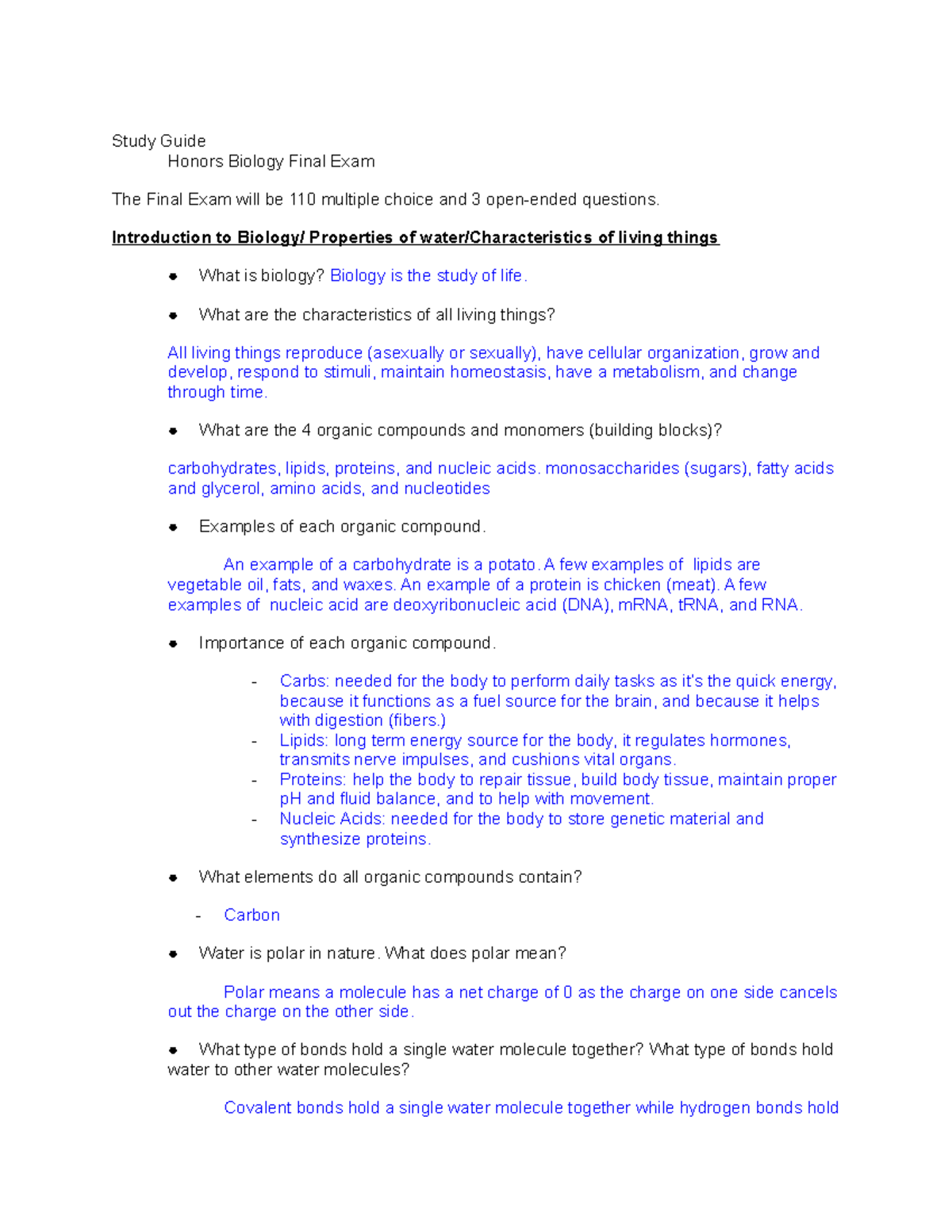 Group Study Guide - Honors Biology Final Exam (Numata) - Studocu