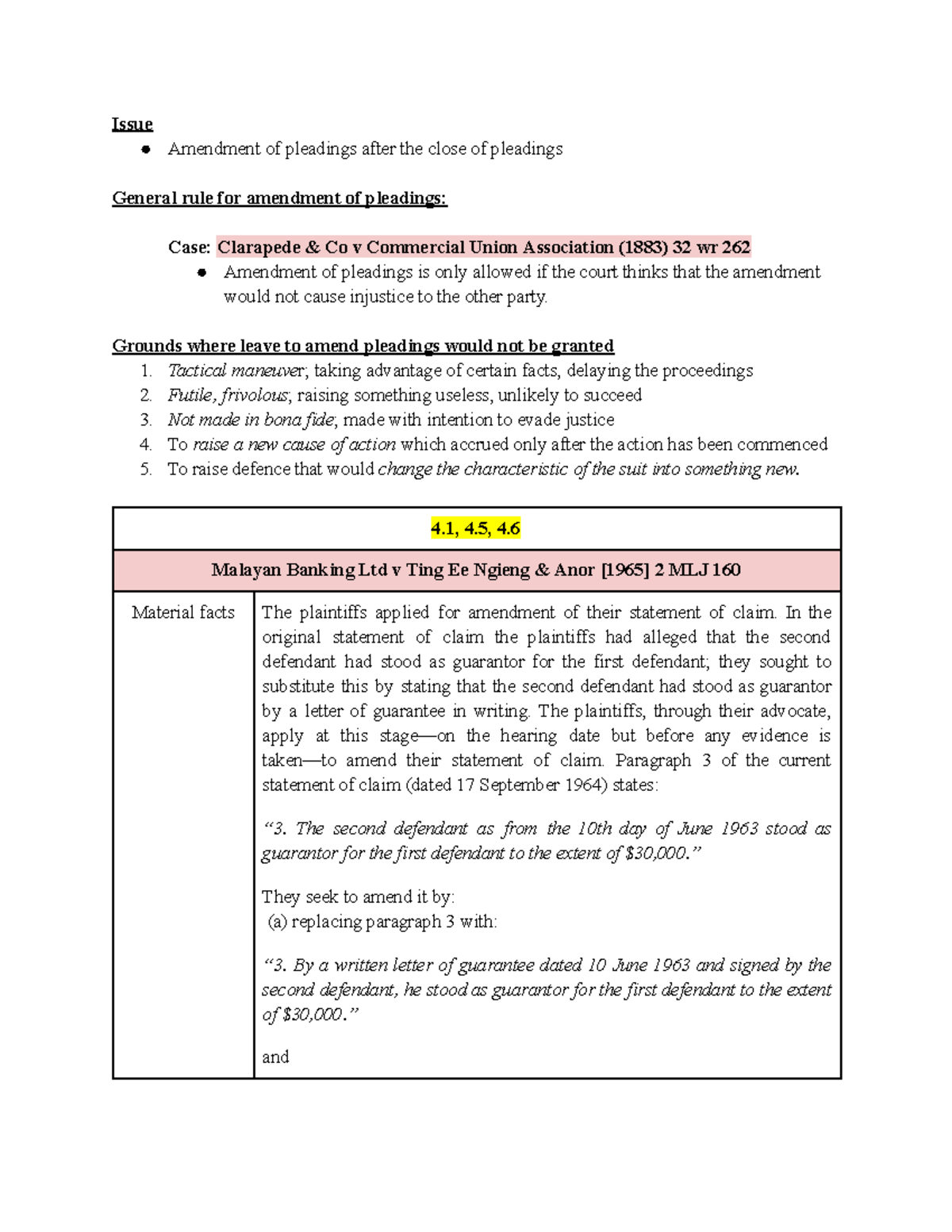 Legal Research on Amendment of Pleadings: Case Studies & Analysis - Studocu