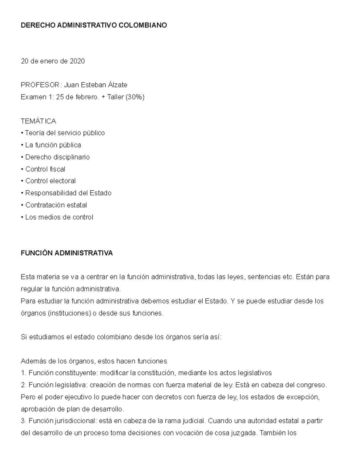 Derecho Administrativo Colombiano: Examen 1 y Temas Clave (2020) - Studocu