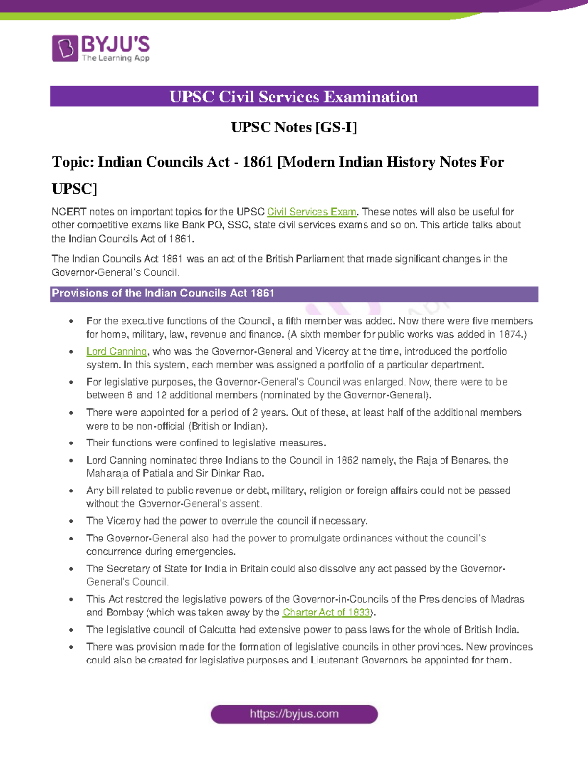 Indian Councils Act 1861 Modern Indian History Notes For UPSC - UPSC ...