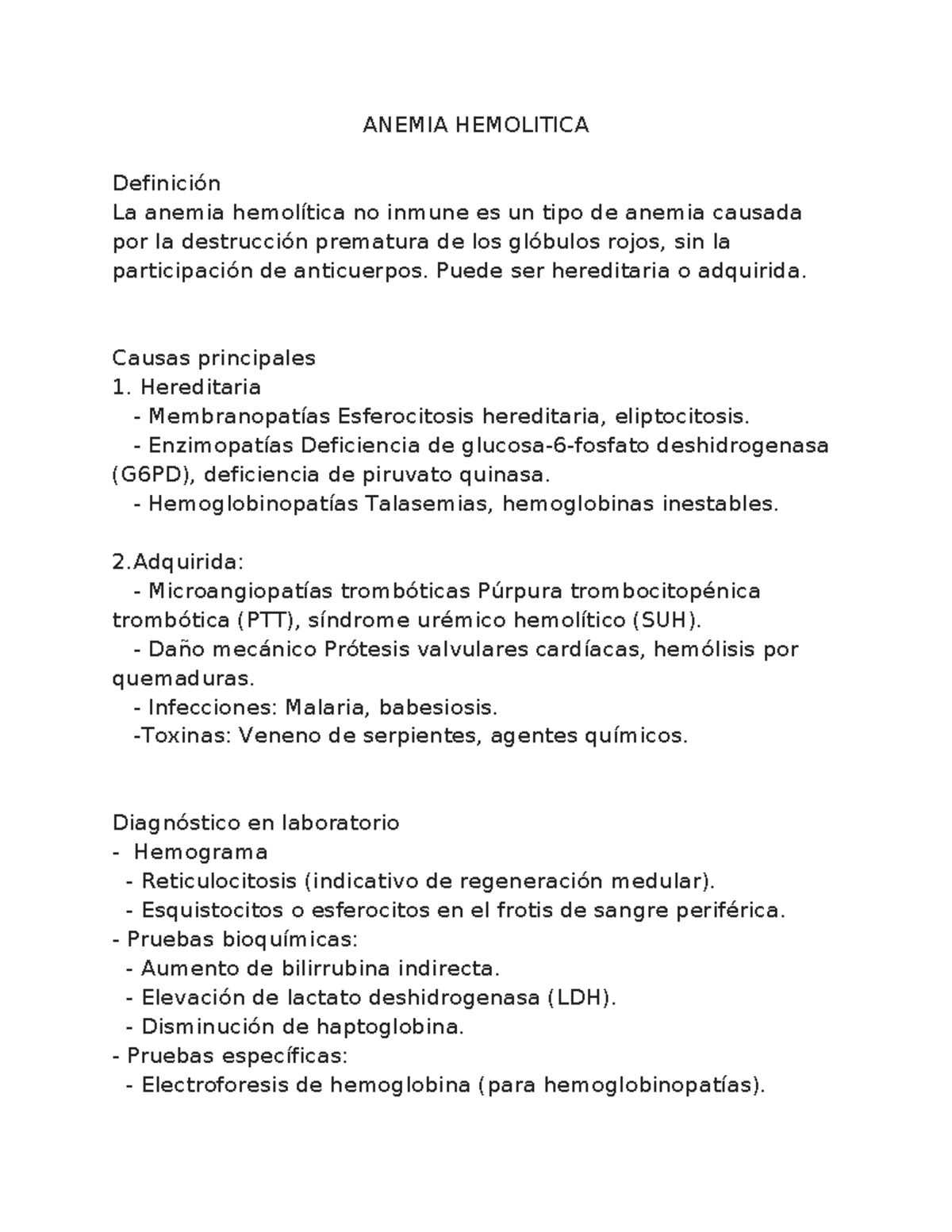 Anemia Hemolítica - RESUMEN y Causas (Curso de Medicina) - Studocu