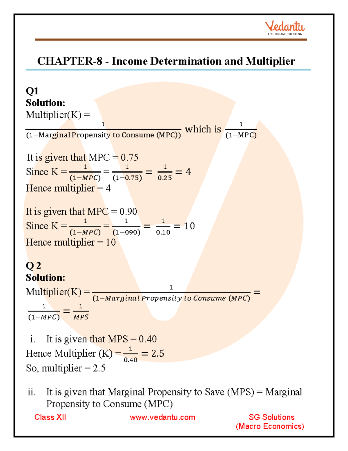 Class 12 Macroeconomics Solutions: Chapter 8 - Income Determination ...