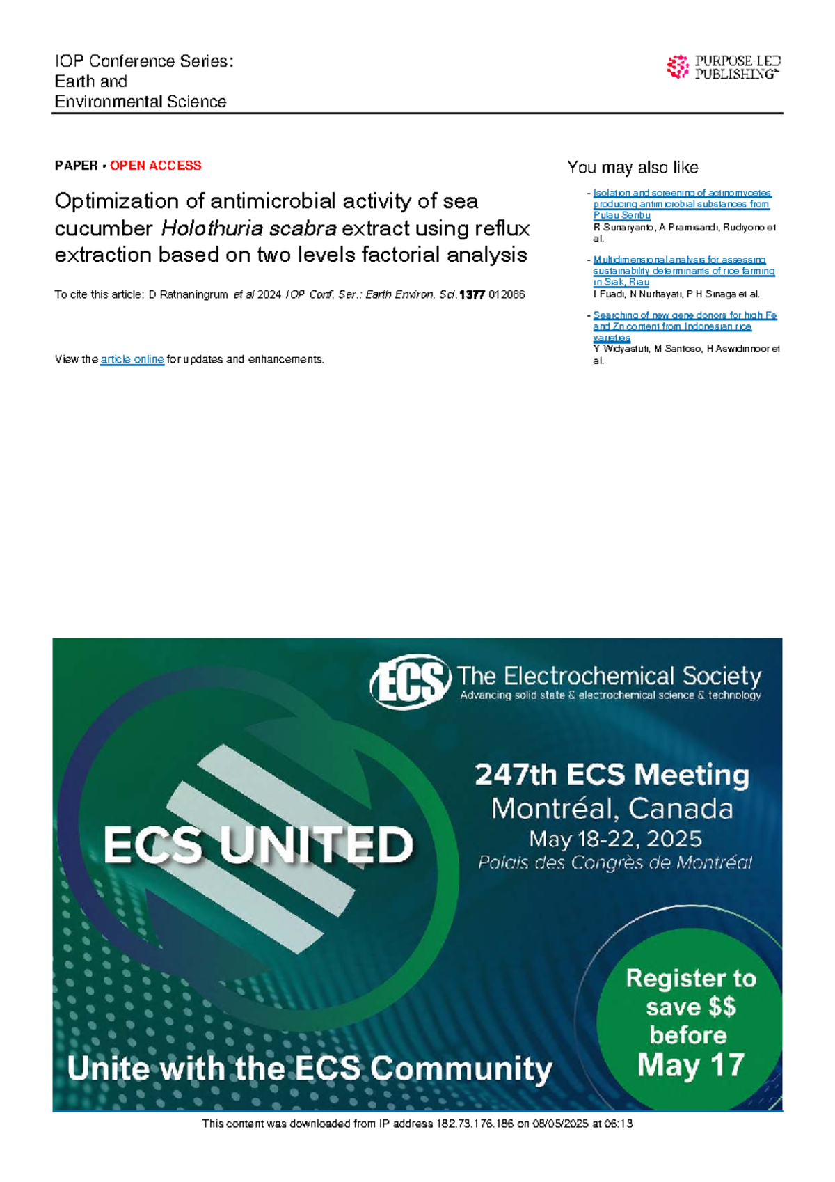 Optimization of Antimicrobial Activity of H. scabra Extract - IOP Conf ...