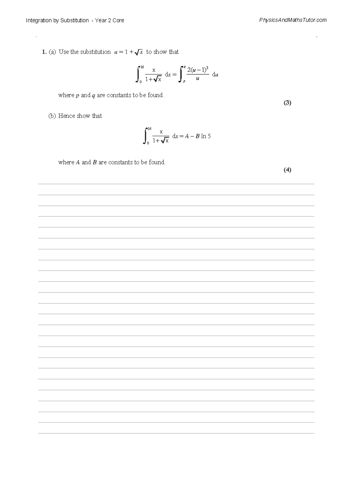Integration by Substitution QP - P68732A03448 34 (a) Use the ...