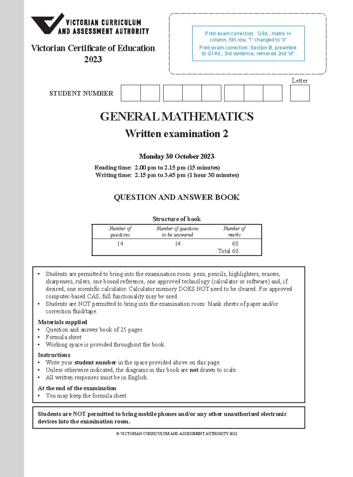 2023genmath 2-w - Genreal maths exam - GENERAL MATHEMATICS Written ...