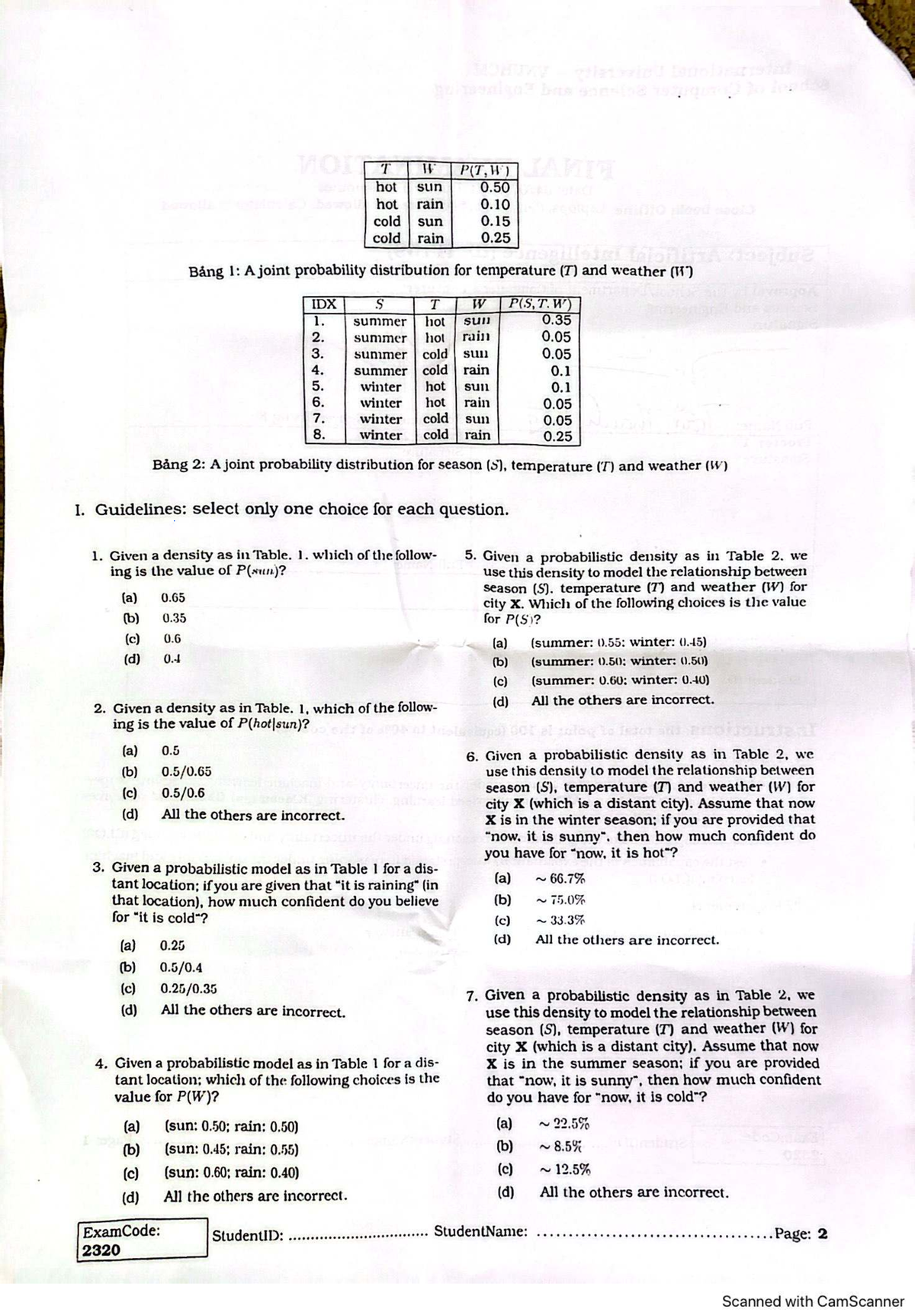 Joint Probability Distributions for Temperature and Weather (T 11 ...