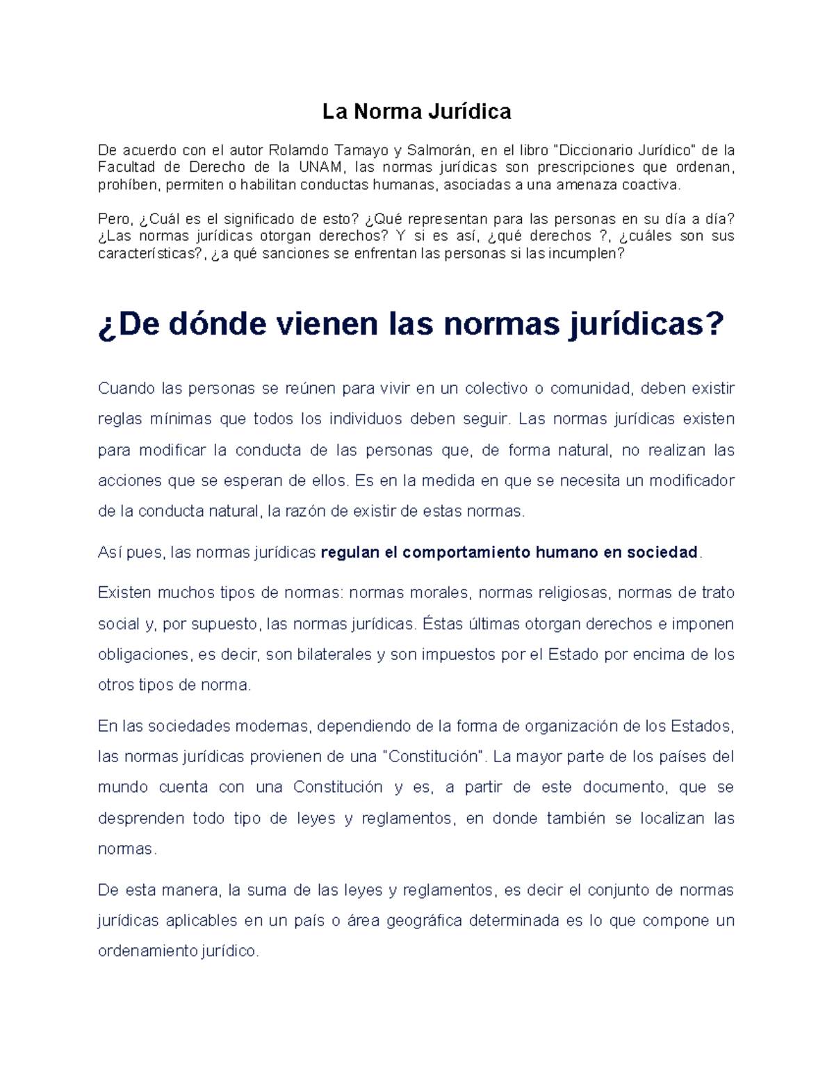 La Norma Jurídica: Análisis y Funciones según Rolando Tamayo y Salmorán - Studocu