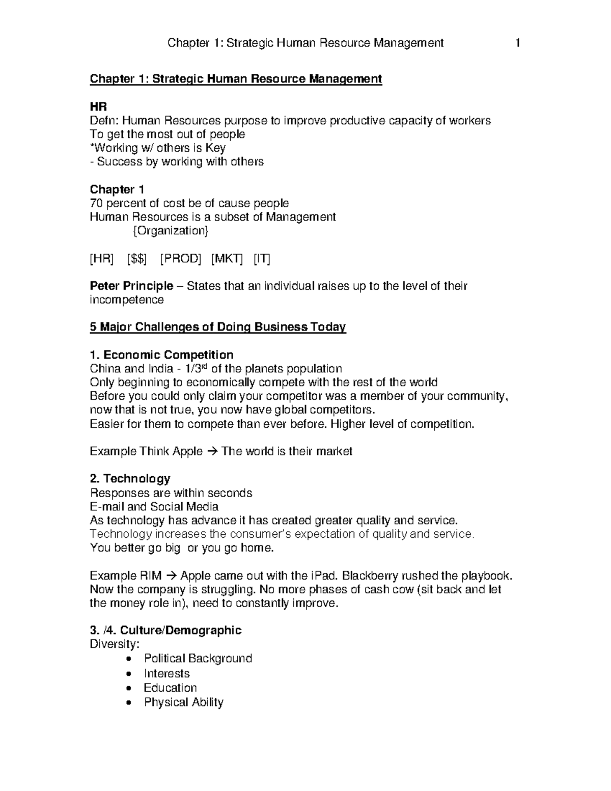 Lecture notes, Chapter 1-5 Human Resource Management - Chapter 1 ...