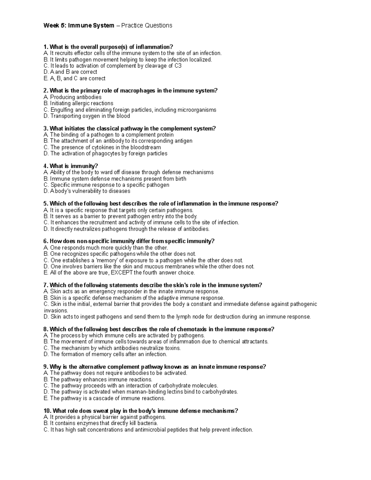 BIOS255 Week 5 - Immune System Practice Test Questions and Answers ...