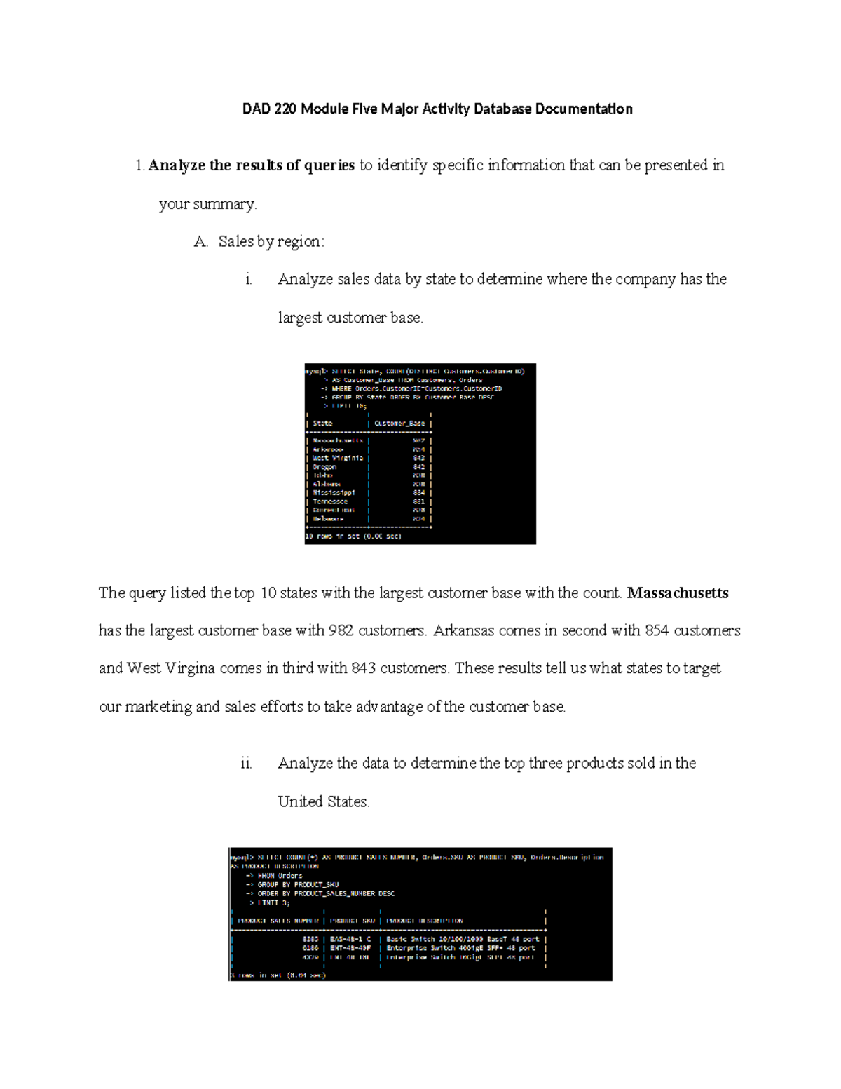 DAD 220 Module Five Major Activity Database Documentation Murphy - DAD 220 Module Five Major ...