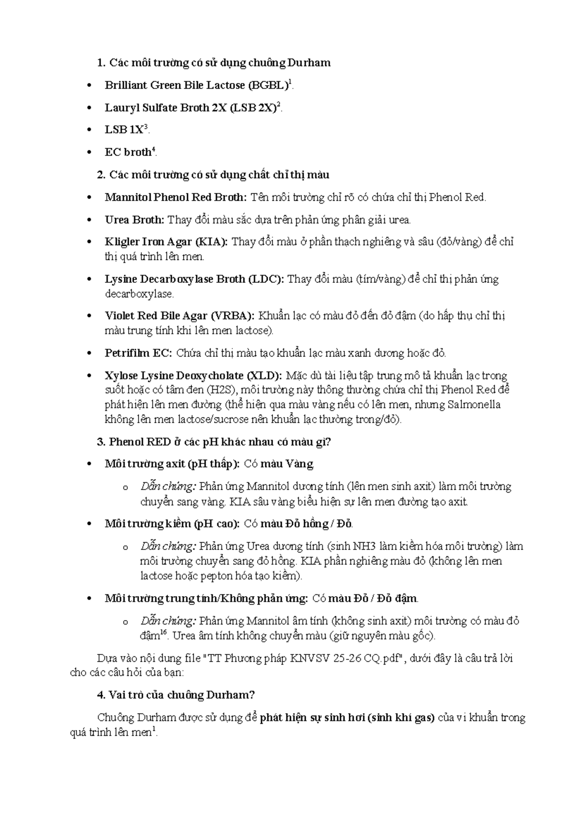 Bộ câu hỏi thi cuối kì: Môi trường nuôi cấy vi sinh vật và phản ứng màu ...