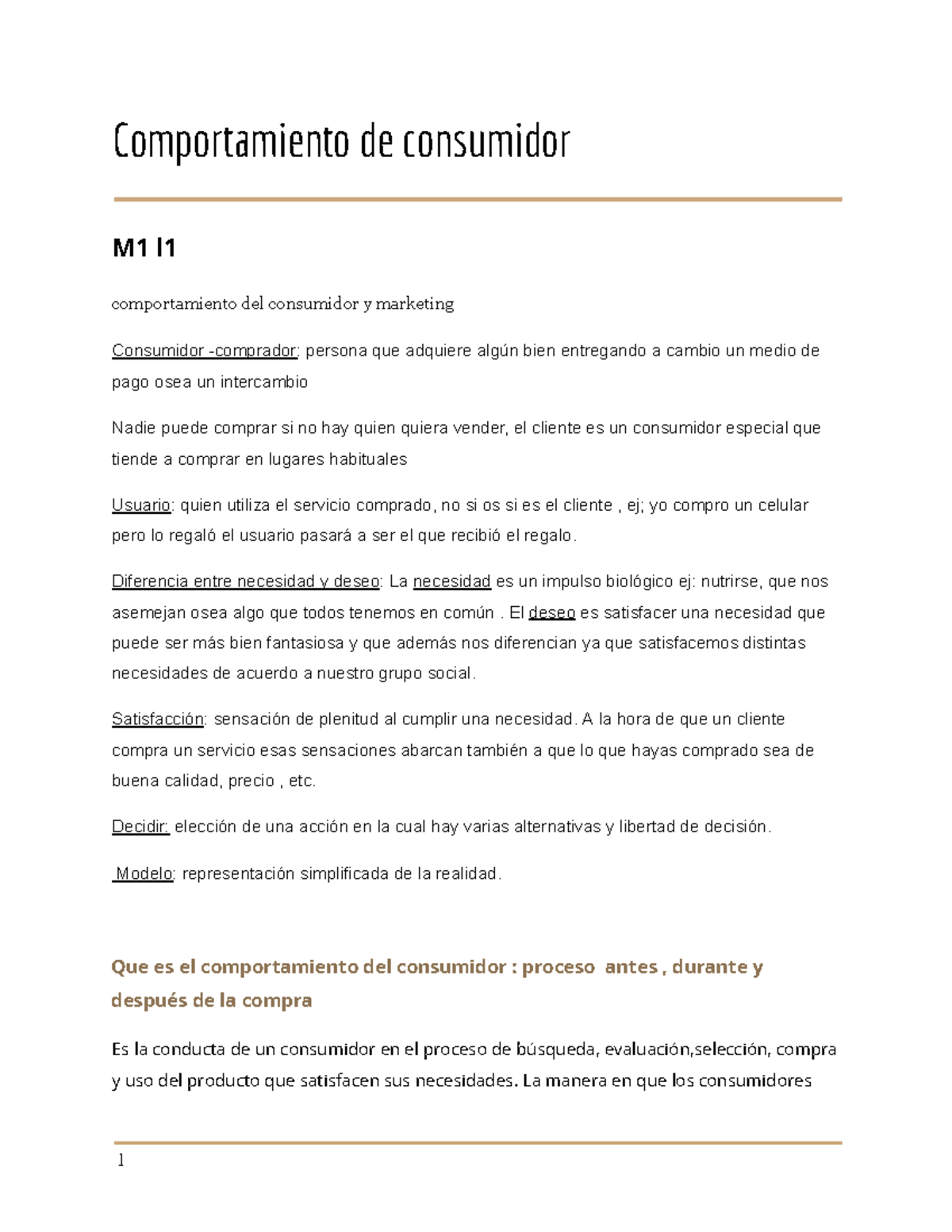 Notas de Clase: Comportamiento del Consumidor M1 L1 - Studocu