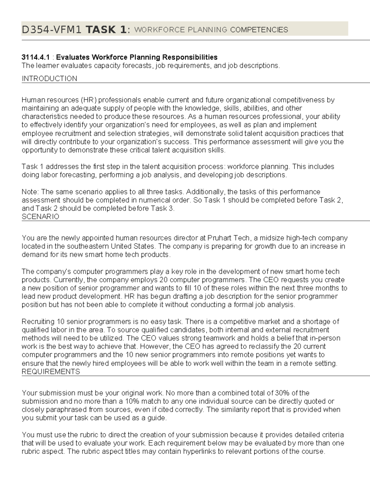 D354 Task 1: Workforce Planning and Talent Acquisition Strategy - Studocu