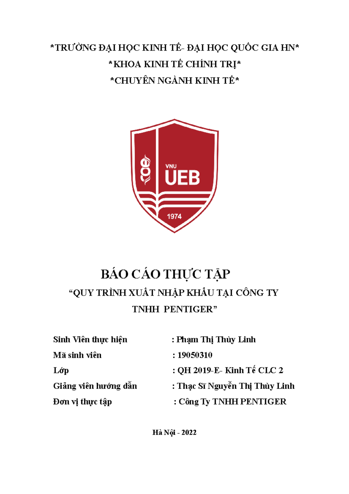 Báo cáo Thực Tập: Quy Trình Xuất Nhập Khẩu Tại Công Ty TNHH PENTIGER ...