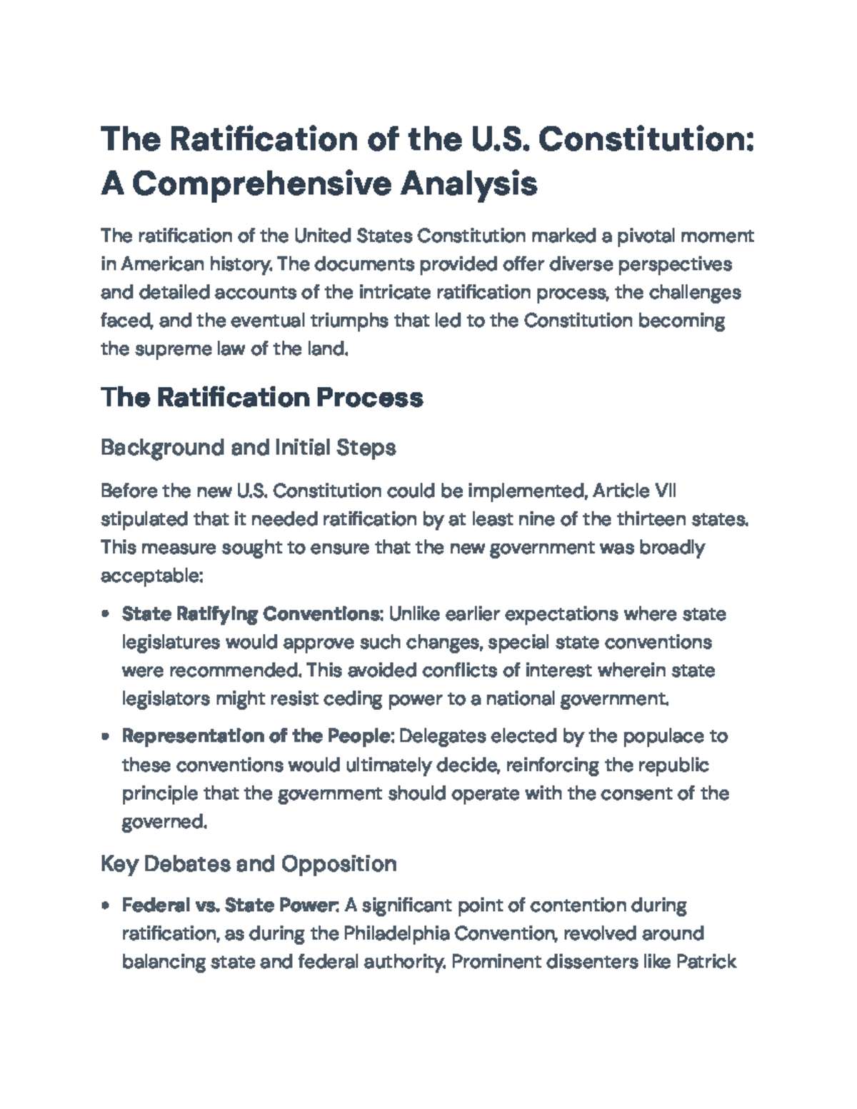Analyzing the Ratification of the U.S. Constitution: Key Debates ...