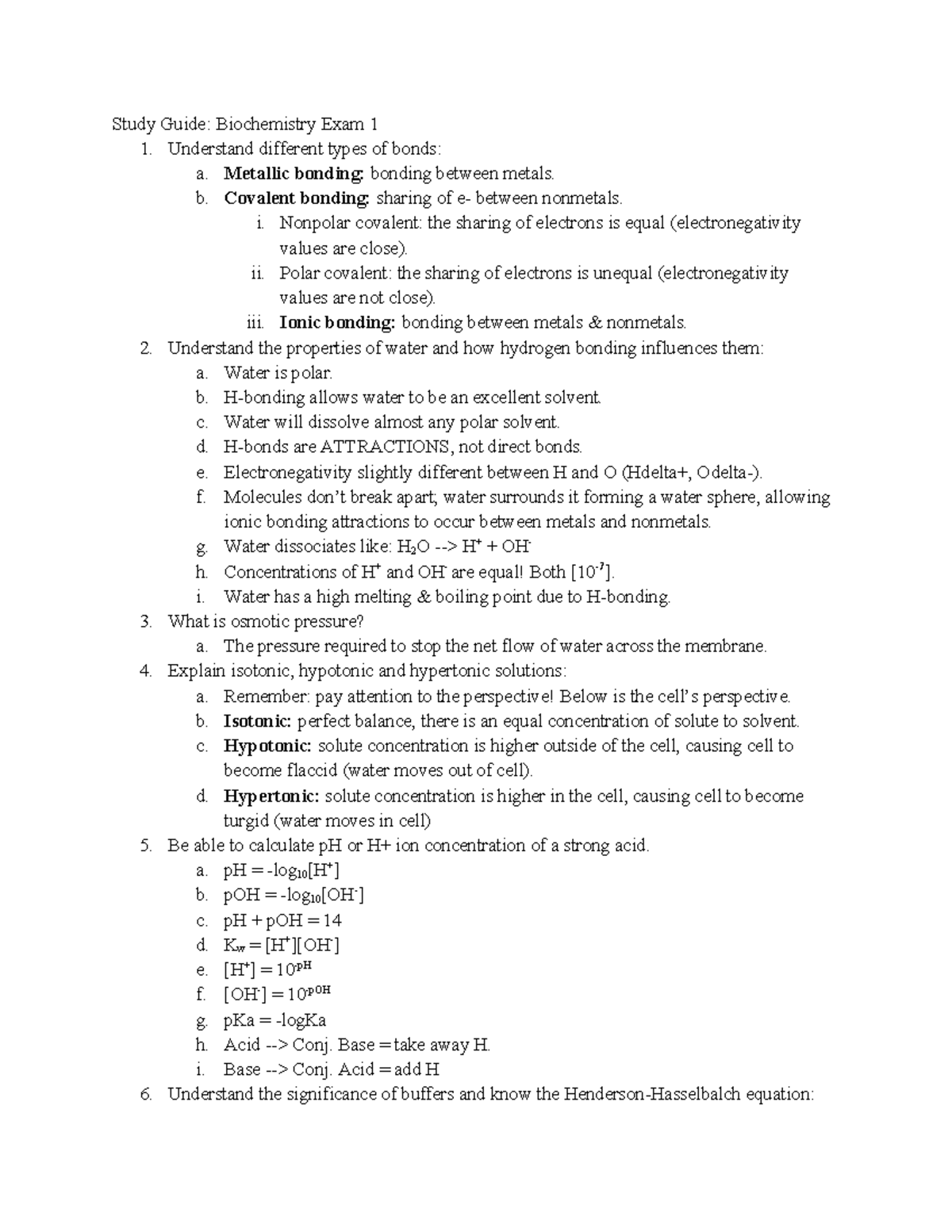 Biochemistry Exam 1 Comprehensive Study Guide and Notes - Studocu