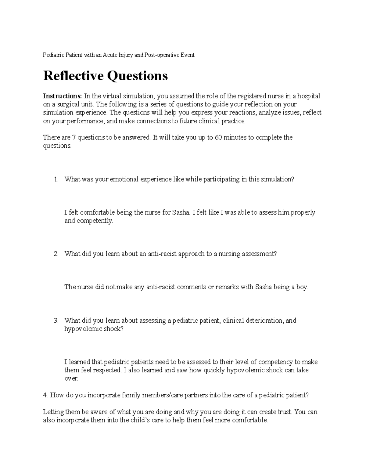 Pediatric 2 Simulation Reflection: Acute Injury & Nursing Insights ...