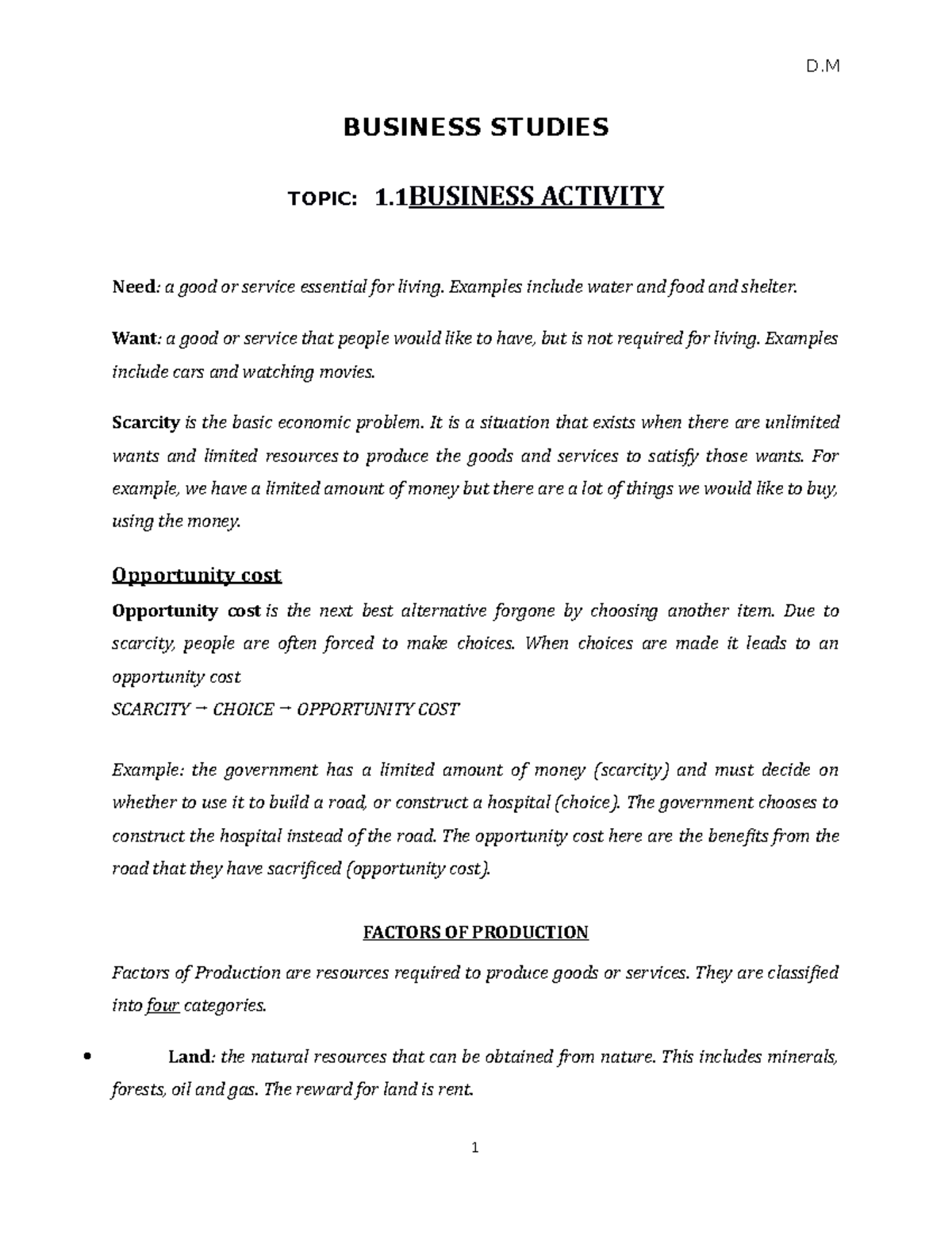 Chap 1: Understanding Business Activity & Its Key Concepts - Studocu