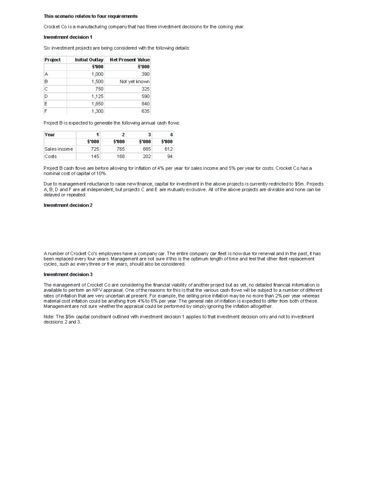 FM ACCA Crocket Co - FM Investment Appraisal Analysis 2020 Exam - Studocu