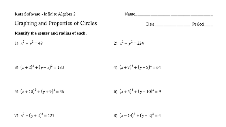 Graphing and Properties of Circles - ©A u 2 k 0 B 1 n 1 J eKAuEtgah tS ...